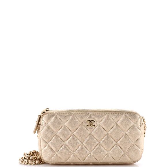 CHANEL | Bags | Chanel Double Zip Clutch With Chain Quilted Lambskin ...